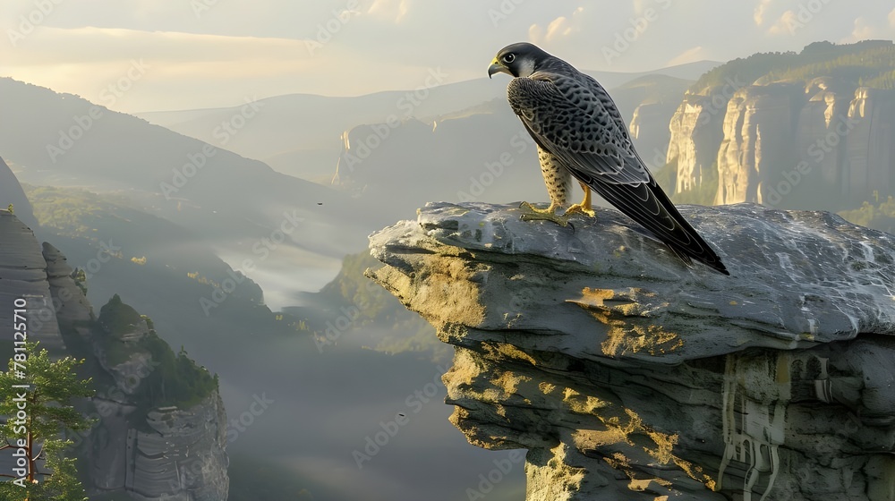 Peregrine falcon flying on the sky and looking victim photo realistic ...