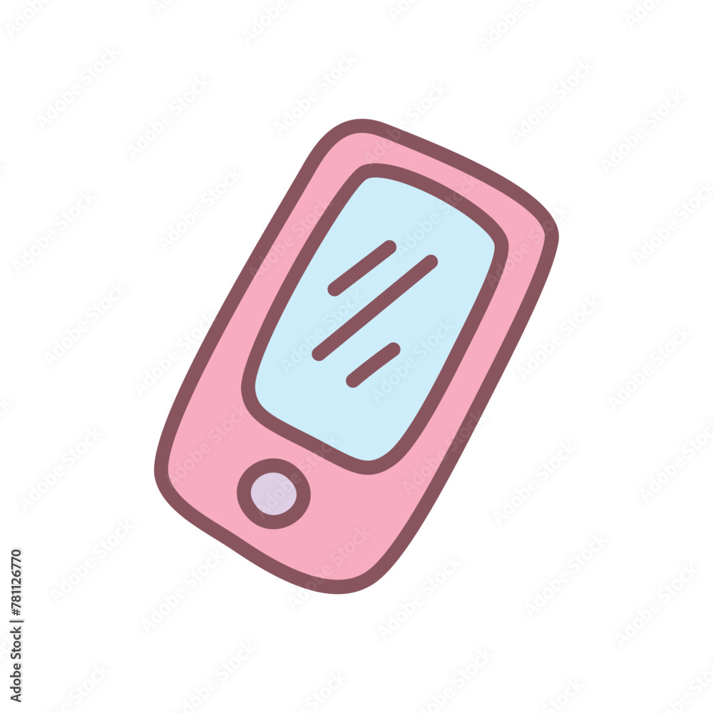 Cute phone icon. Hand drawn illustration of a pink smartphone isolated ...