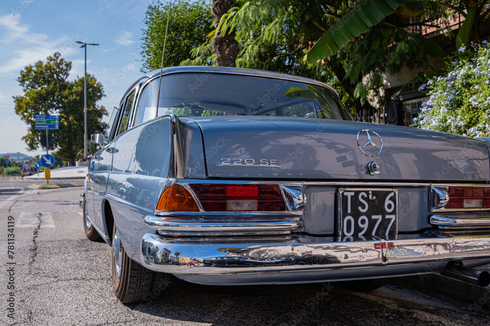 Ancona, Italy - 16 Sep 2023: An old vintage perfectly restored Mercedes ...