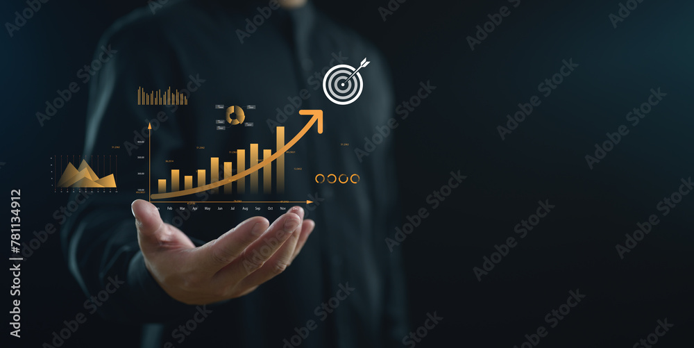 Business goal and target success concept, businessman holding goal of ...