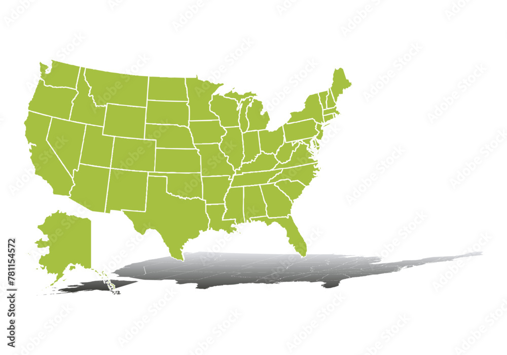 Mapa verde de Estados Unidos de América en fondo blanco. Stock Vector ...