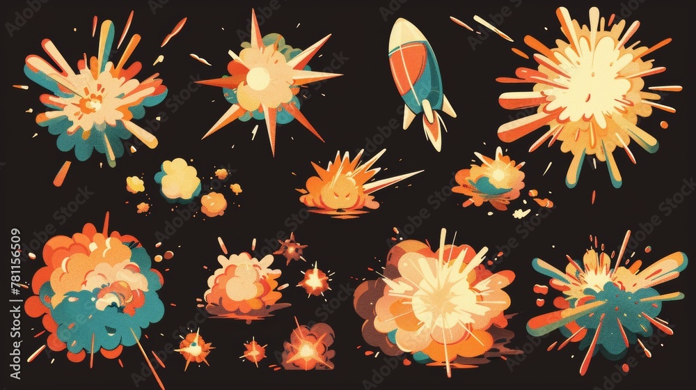 Animated sprite sheet of bomb explosion sequence. 2D cartoon of ...