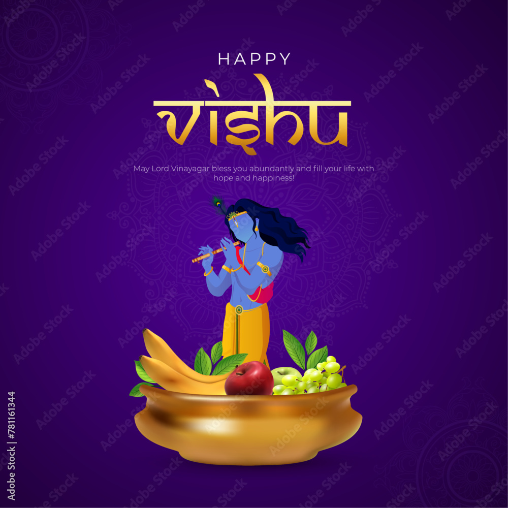 Vetor de Happy Vishu Post and Greeting Card. Kerela Festival Vishu ...