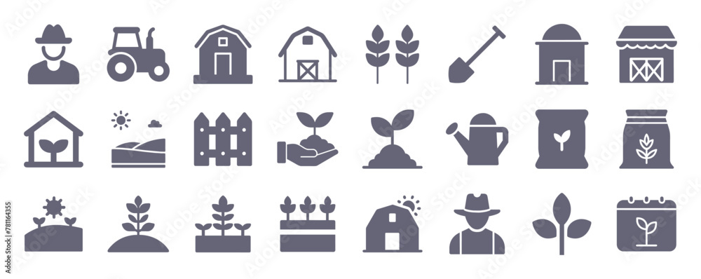 Farm glyph flat icons. Vector solid pictogram set included icon as ...