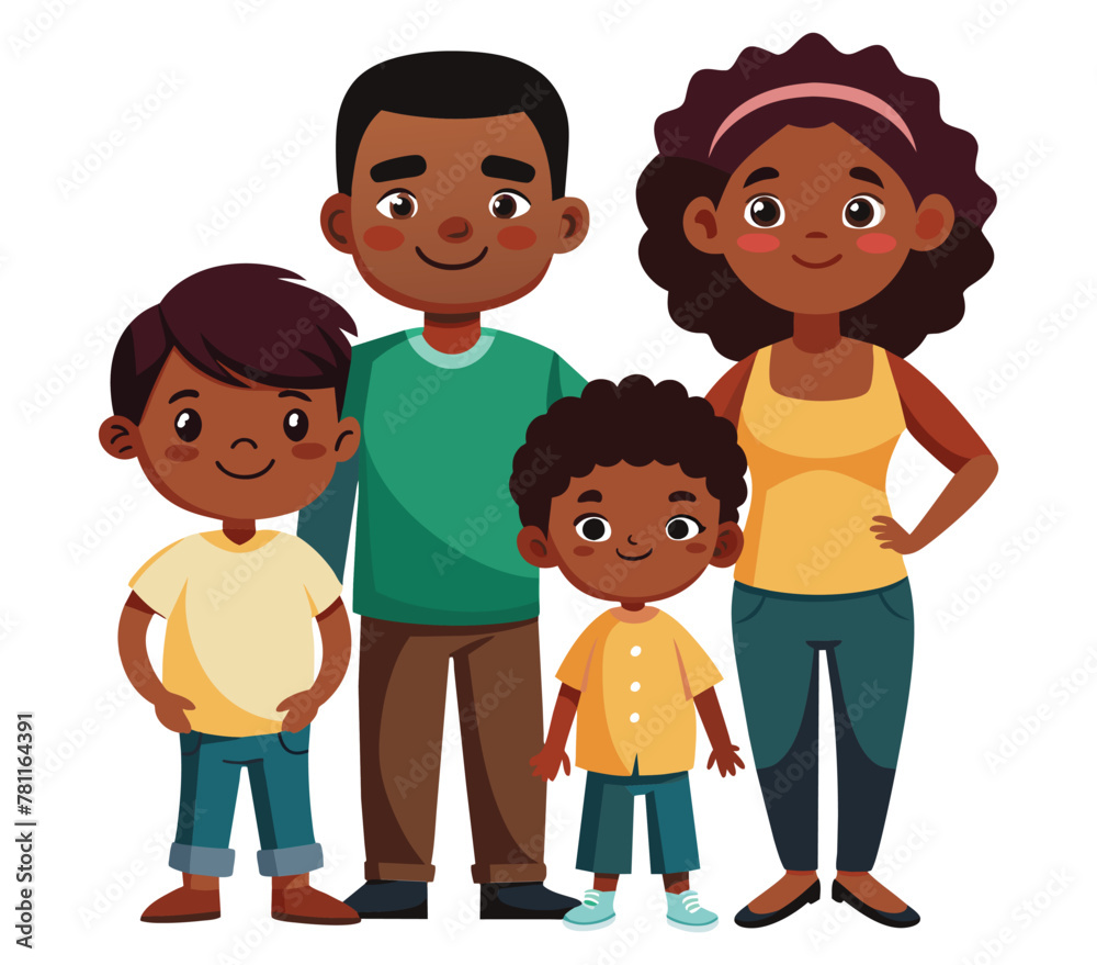 Cartoon black family together with joyful smiles, Loving family vector ...