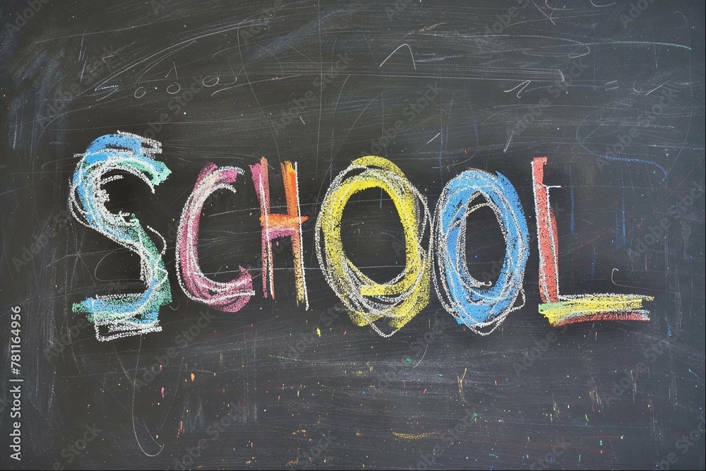 a chalk board with the word school written on it, and a pen to write ...