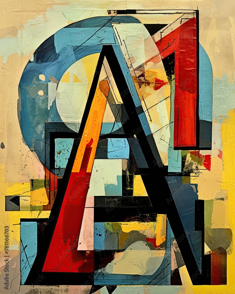 Letter A grunge drawing in cubism art style. Poster design. Ai ...