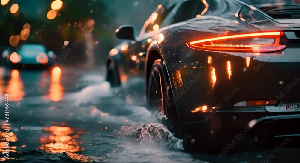 Vidéo Stock Imagine a luxurious car with water splashing dynamically ...