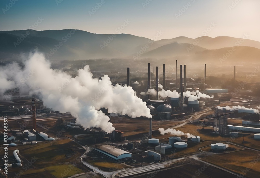 AI-generated illustration of Multiple smokestacks emitting from large ...