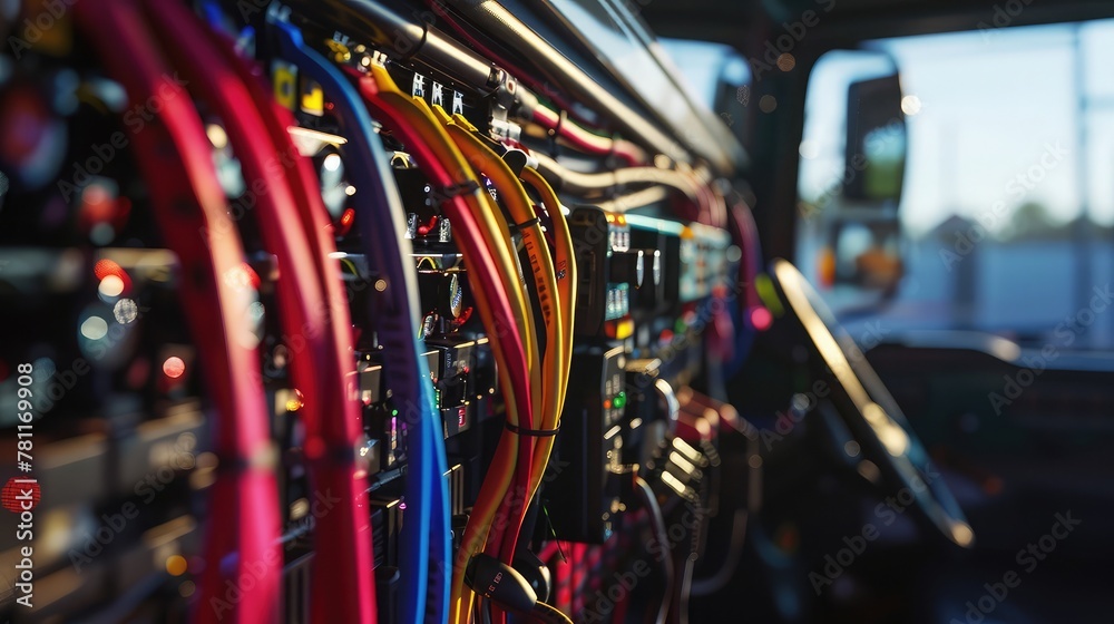A main wiring harness installed in a heavy-duty truck, designed to ...