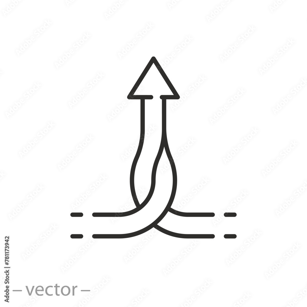 two arrows in one icon, affiliation or merging concept, curved arrow ...