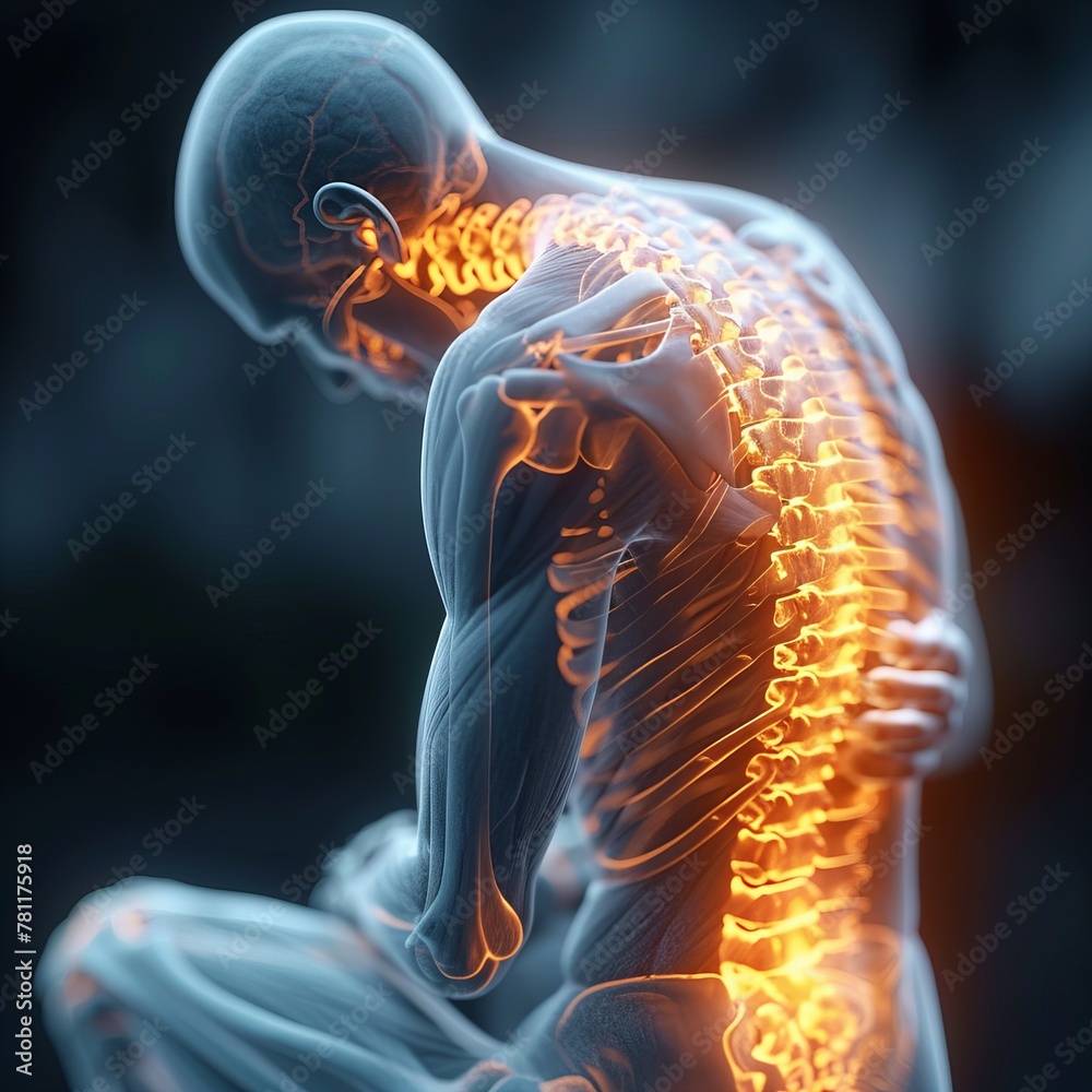 Illustration of a man with curvature of the spine, back pain ...