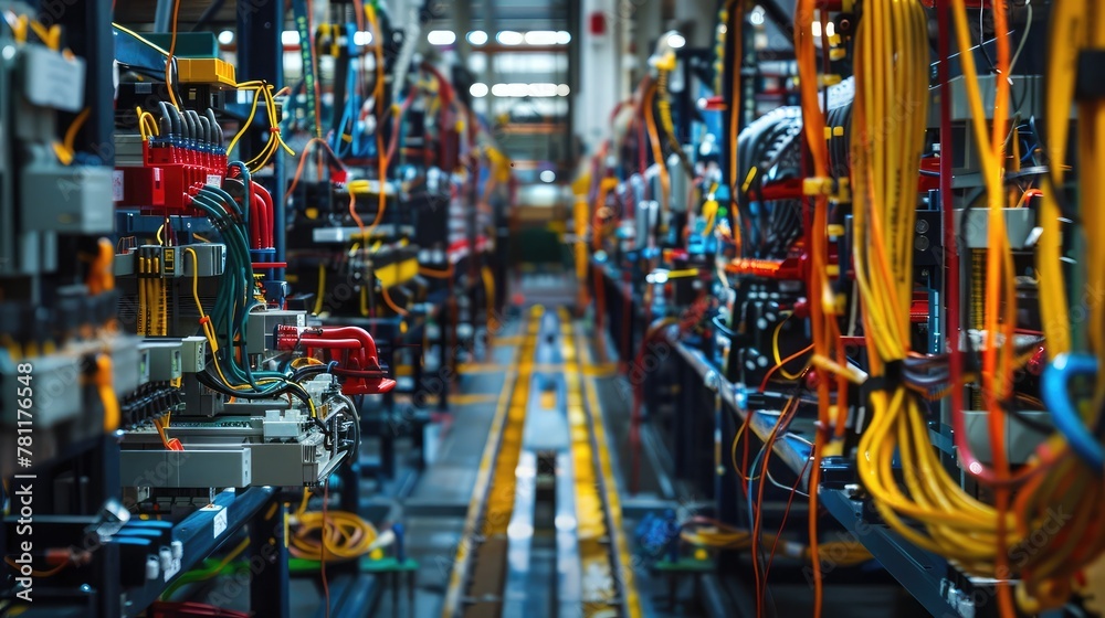 An array of main wiring harnesses displayed in a manufacturing facility ...