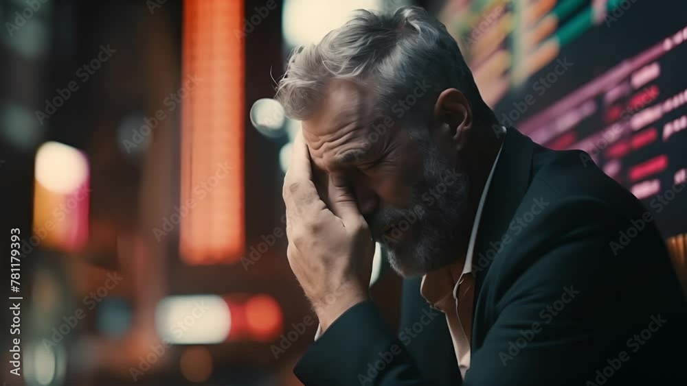 Stressed and desperate businessman watching stock market crash and ...