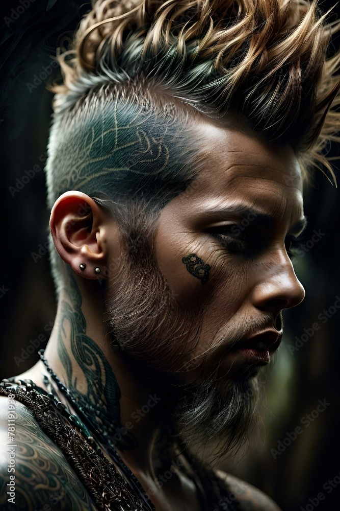 AI generated illustration of a profile of a person with sculpted facial ...