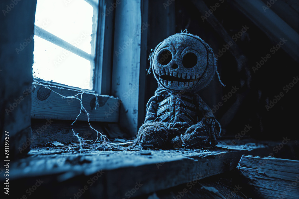 Sinister Attic: Creepy Skeleton Doll in Vintage Photo. BW with blue ...