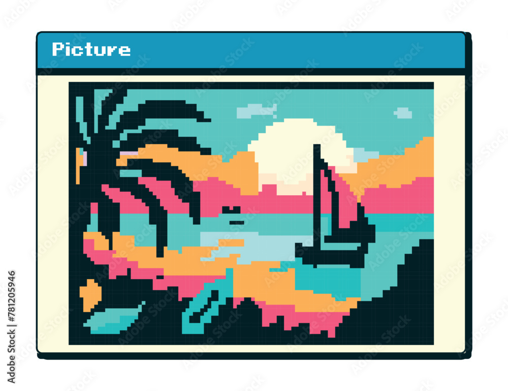 The icon of the PC dialog box, made in pixel graphics and highlighted ...