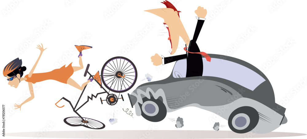 Traffic accident. Bike accident - collisions with car. Road collision ...