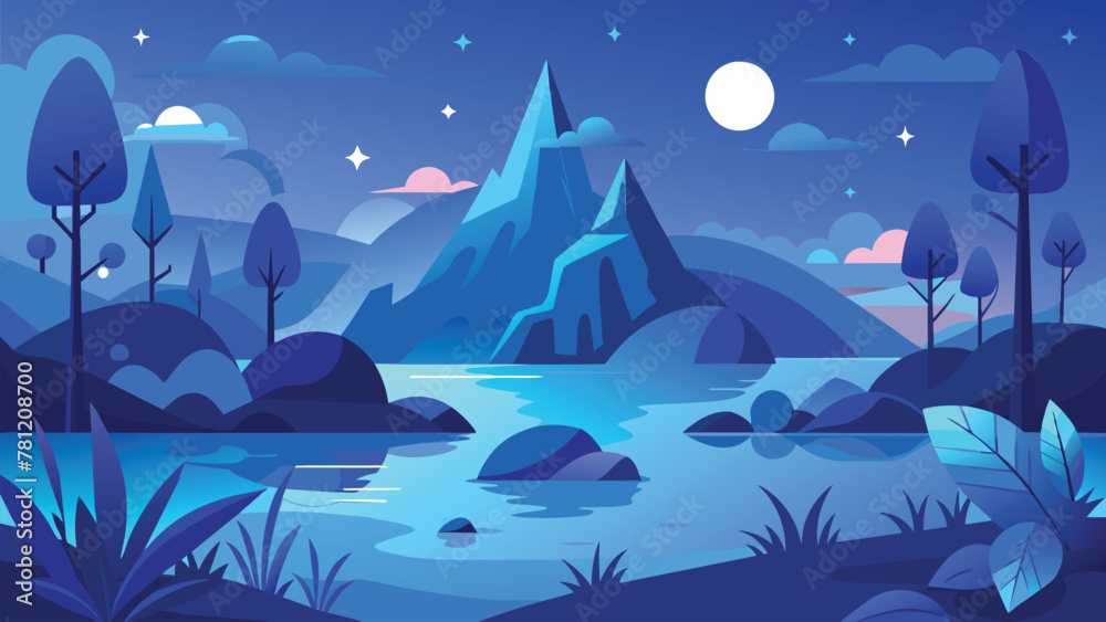 Blue scenery nature minimal flat vector illustration abstract ...