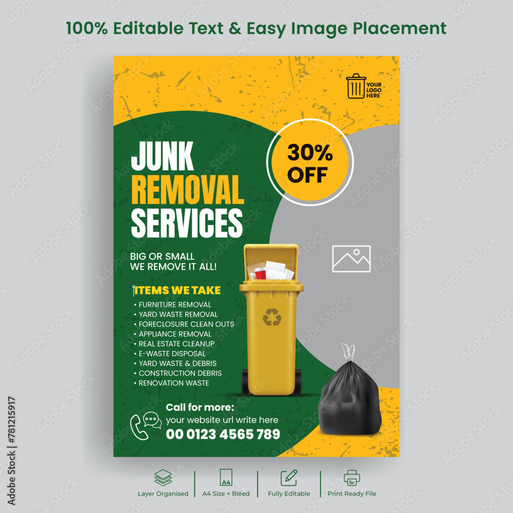 Junk removal services company Editable print flyer or poster template ...