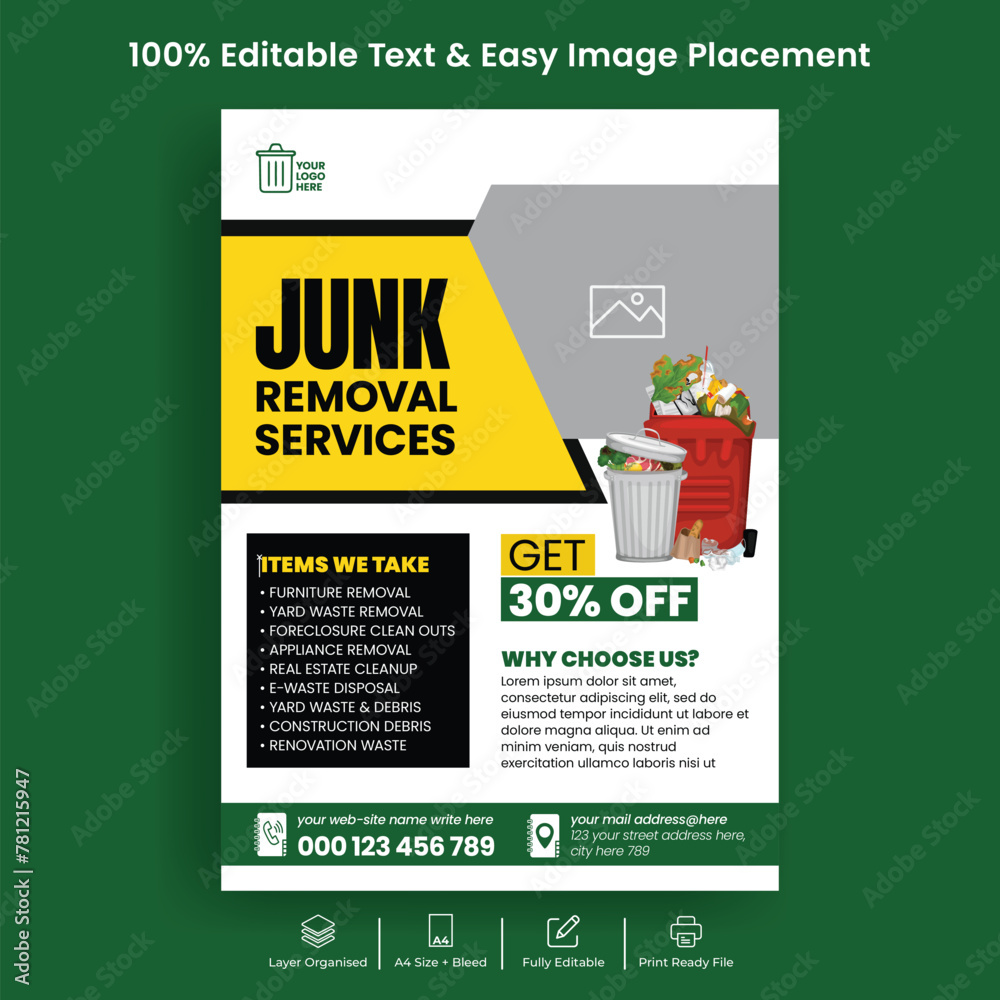 Vetor de Editable print flyer or poster template for Junk removal ...