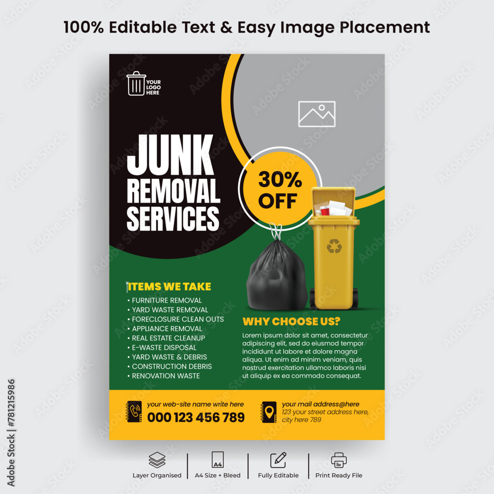 Editable Junk removal services print flyer or poster template, Garbage ...