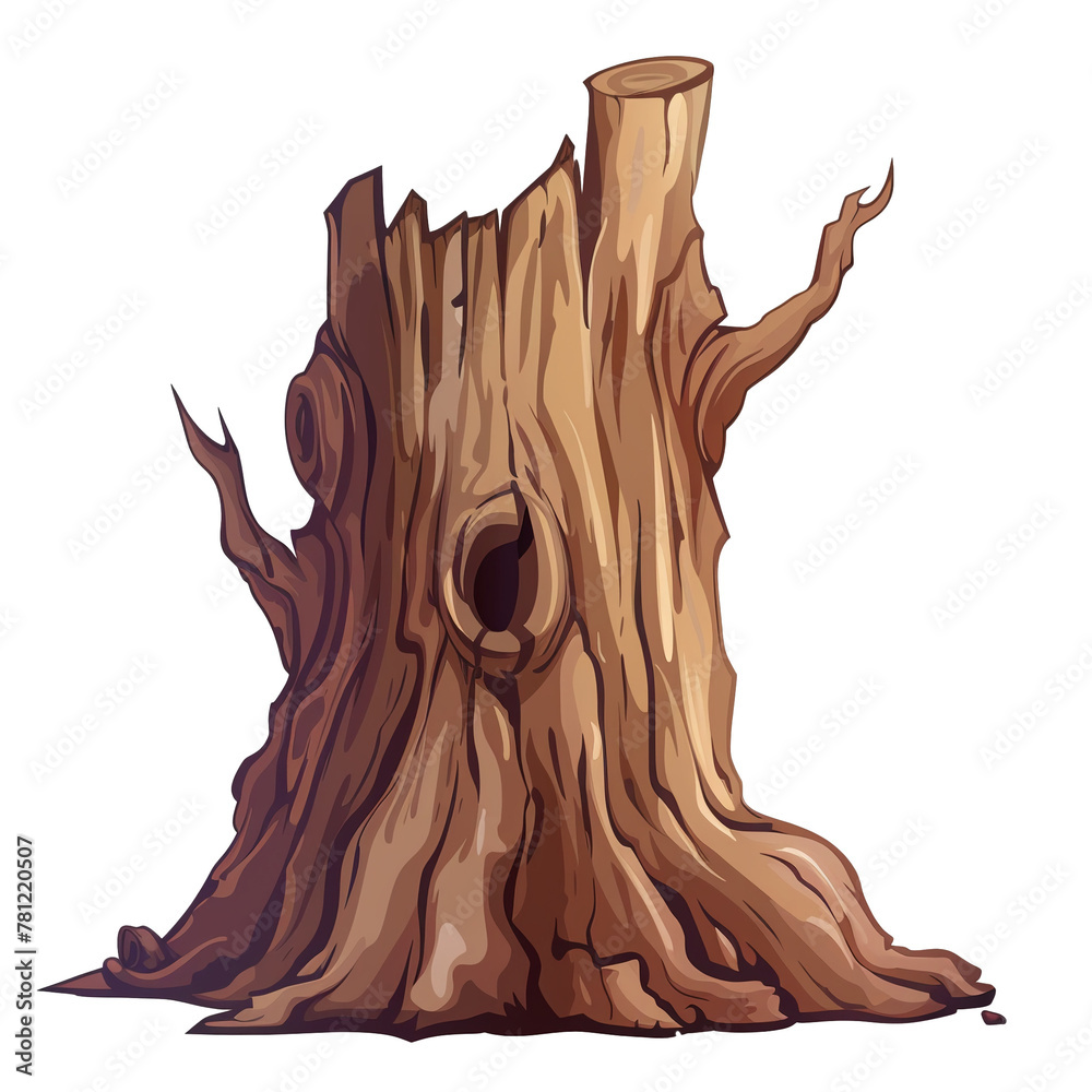 dry tree stumpBrown tone cartoon 2D illustration on white background ...