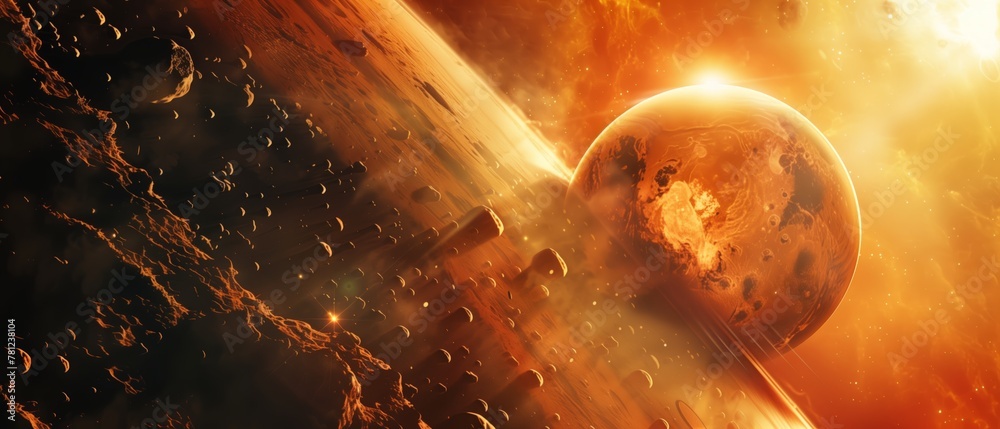 red planet surface That consists of dust, smoke and rubble on red space ...