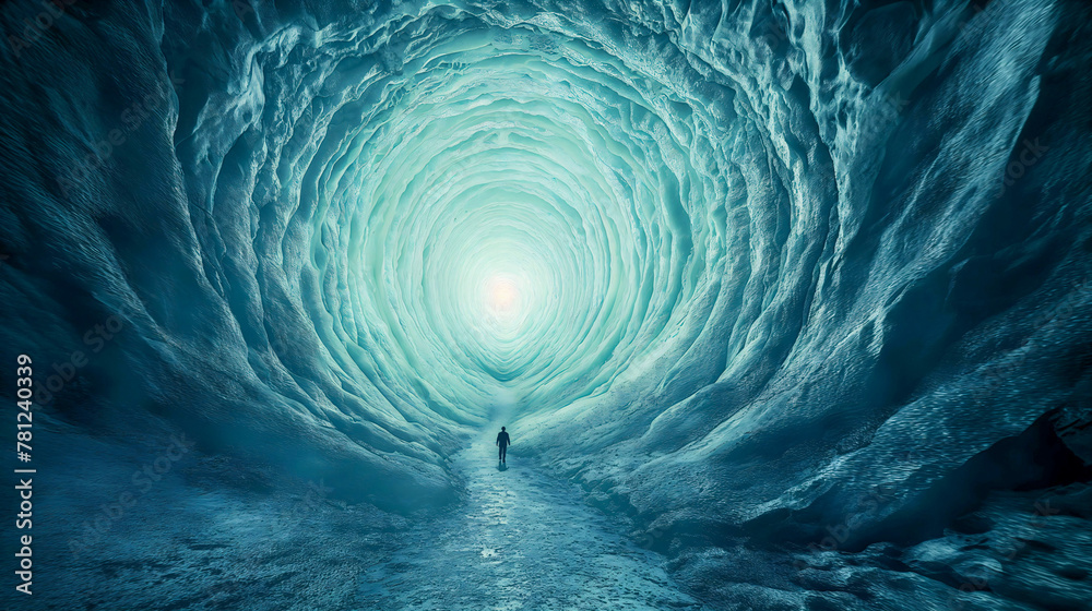 Man walking through a dark tunnel toward a bright light symbolizes hope ...