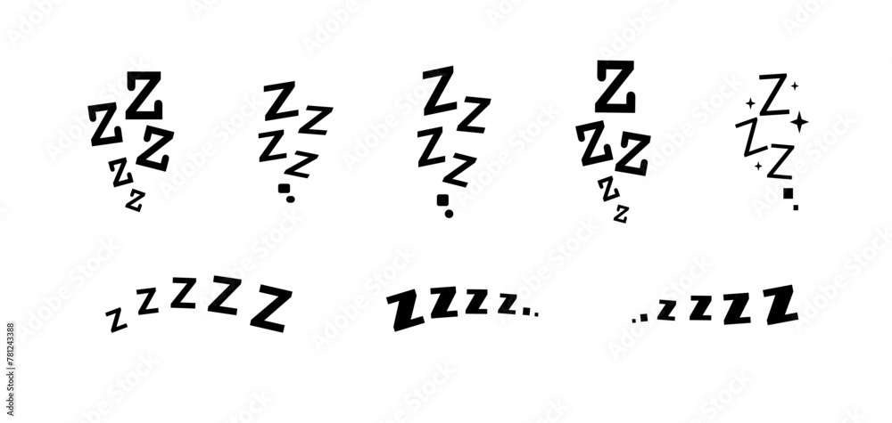 Zzz bed sleep snore icons snooze nap Z sound . Sleepy yawn or insomnia ...