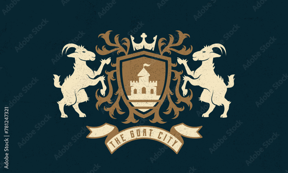 Royal vintage logo. Heraldic crest template logo with standing goats ...