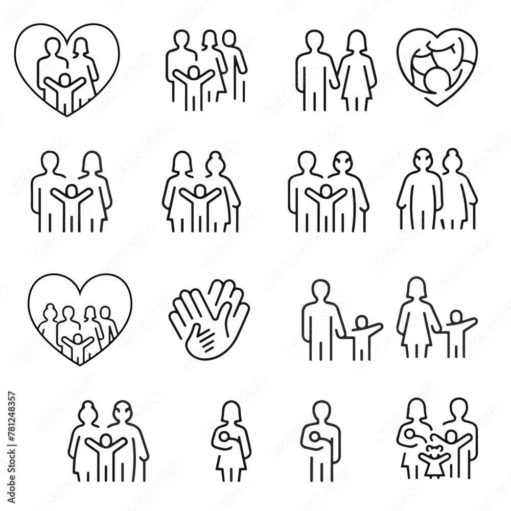 Types of family structures. Thin line icon set. Types of family ...