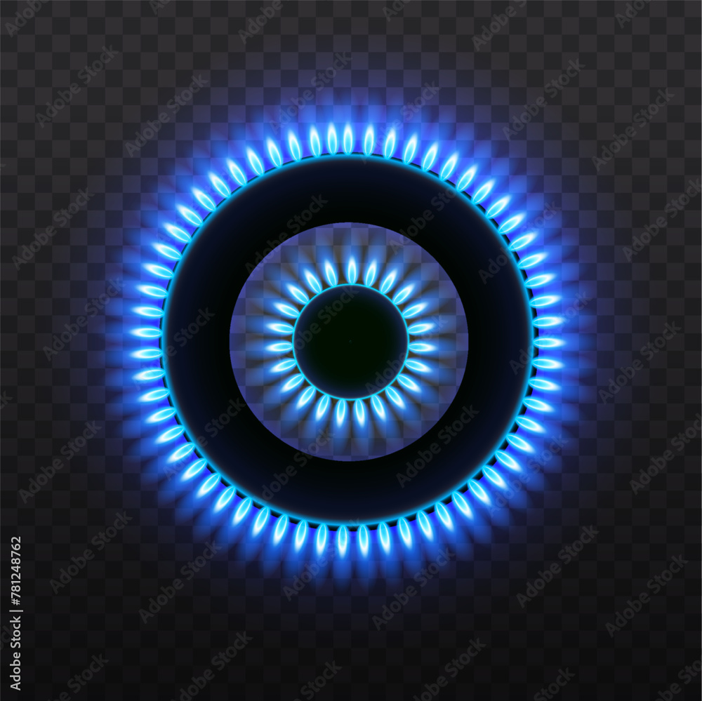 Gas burners, blue flame, top view isolated on a transparent background ...