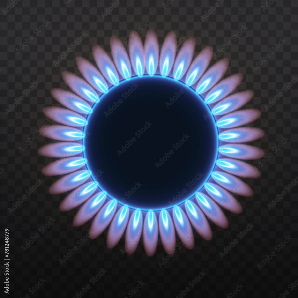 Gas burners, blue flame, top view isolated on a transparent background ...