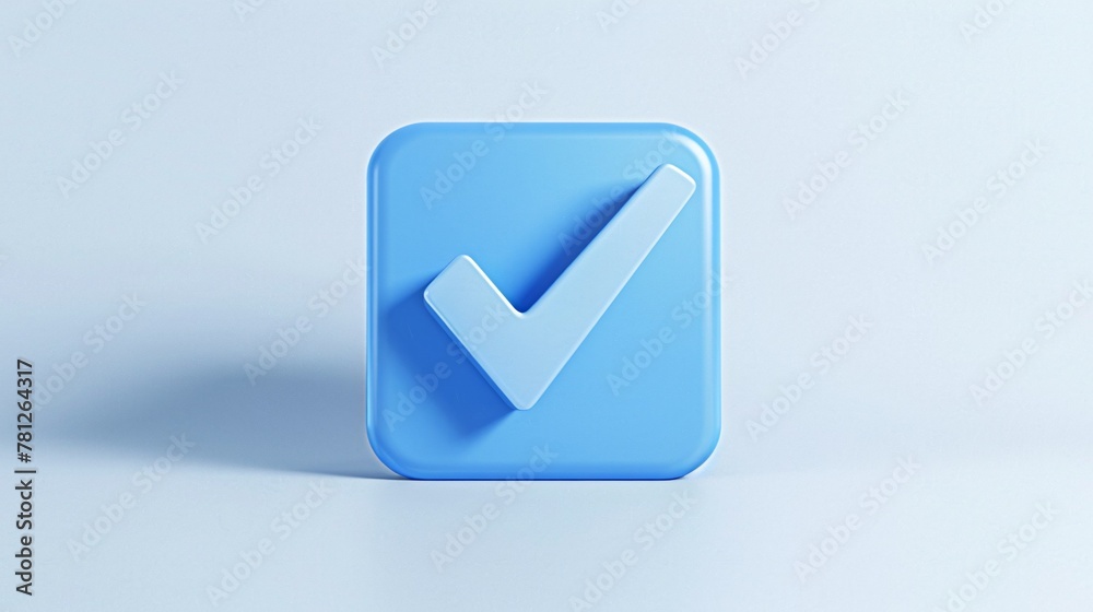 Blue checkmark symbol in a square - isolated on a white background - 3D ...