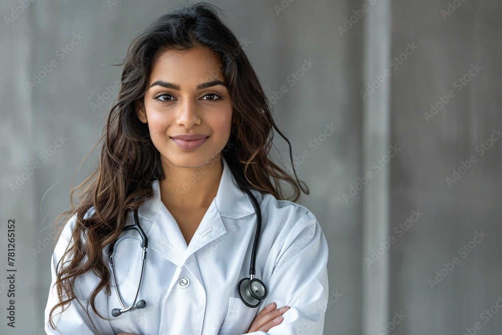 Aesthetic idea of Indian attractive female physician in white garment ...