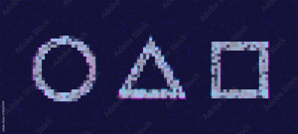 Glitched Frames Geometric Design - Circle, Square, Triangle. Distorted ...