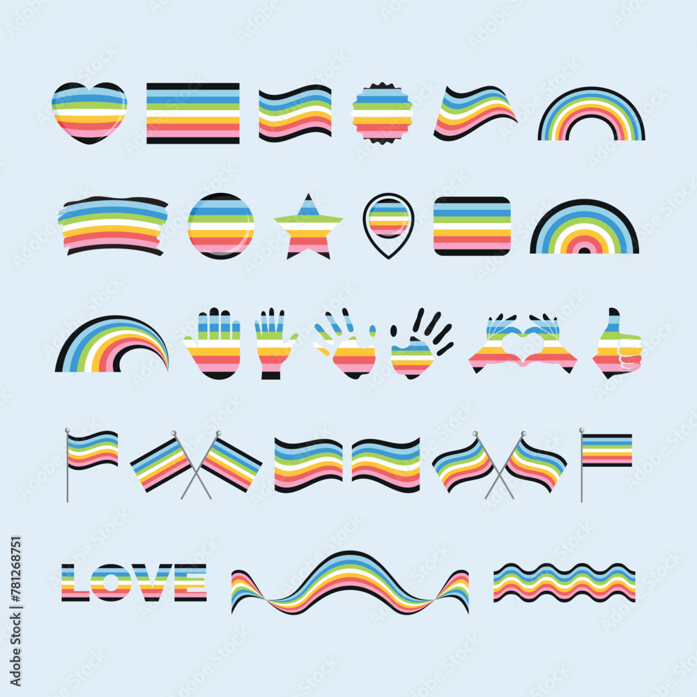 Queer Pride Flag and symbols many icon set vector. Queer pride flag ...