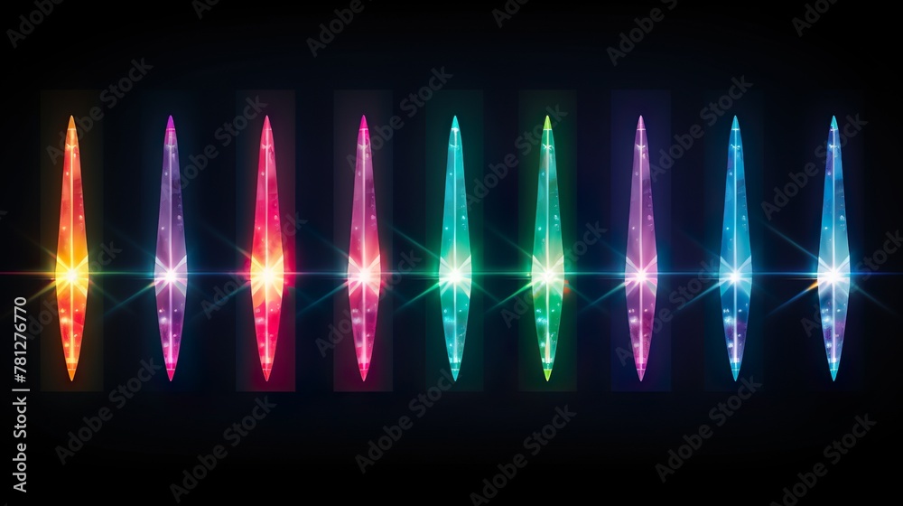 This illustration showcases multiple vertical light pillars in various ...