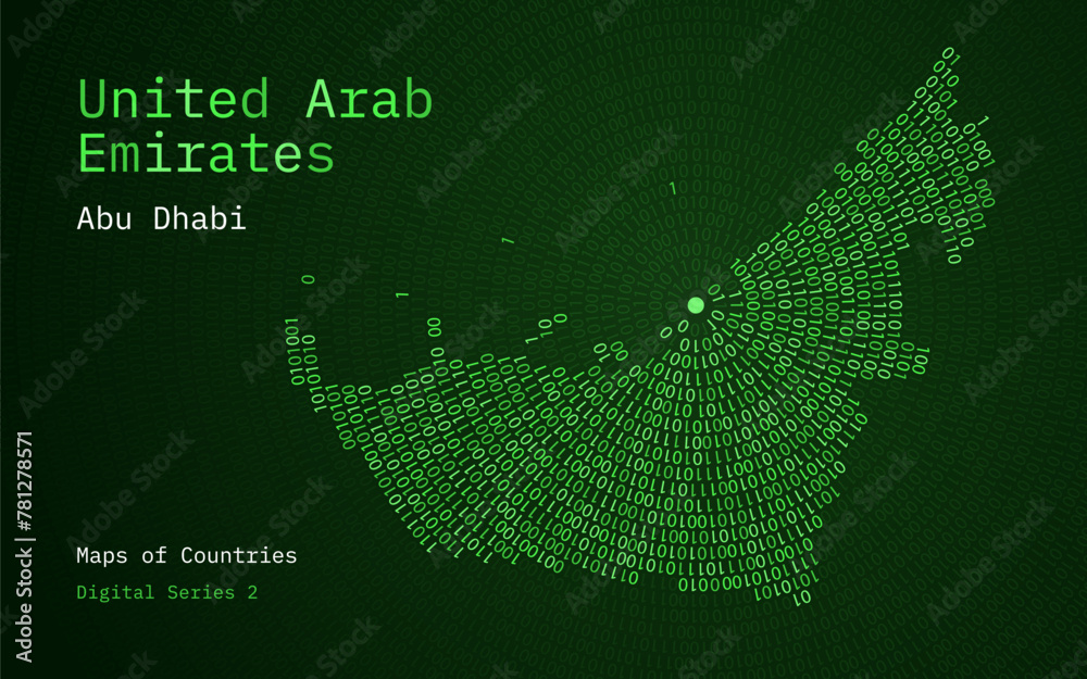 A map of United Arab Emirates depicted in zeros and ones in the form of ...