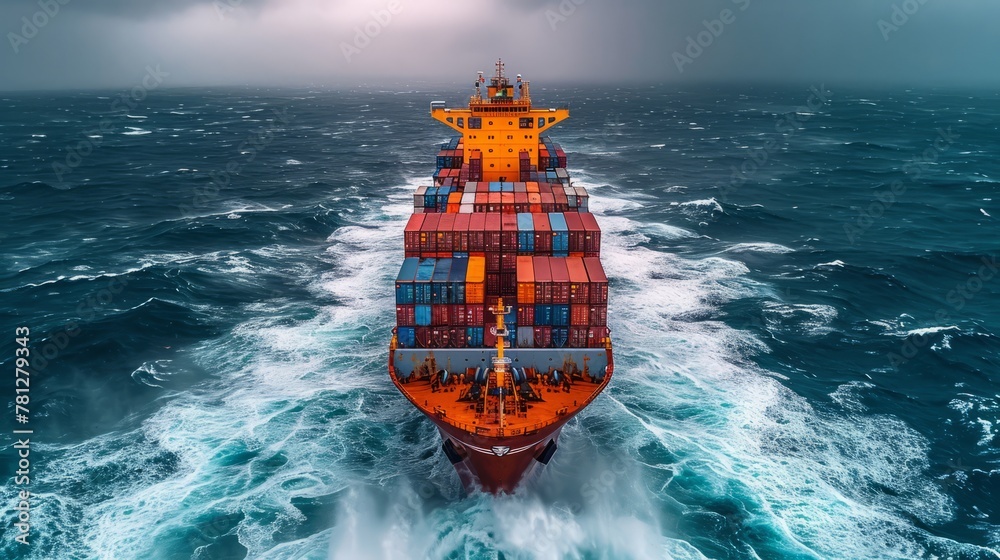 Engage with the dramatic visualization of a massive cargo vessel ...