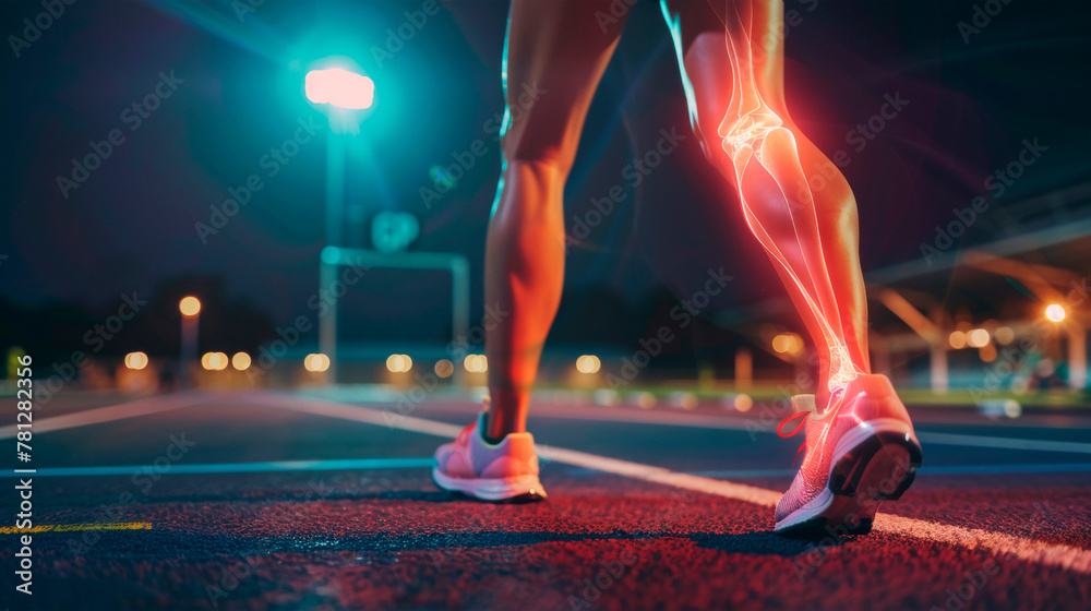 A dynamic image of a runner on an urban road at night, with a visual ...