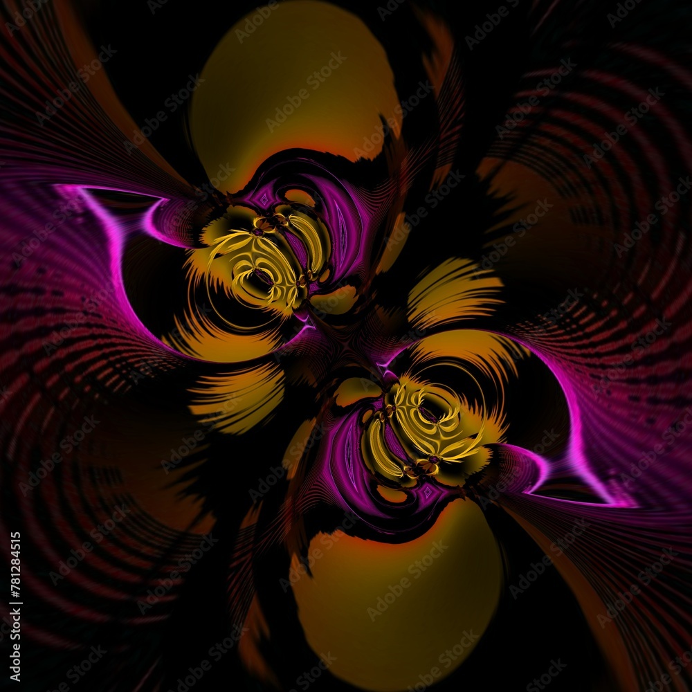 On a plain black background yellow gold and purple cyclone style lcute ...