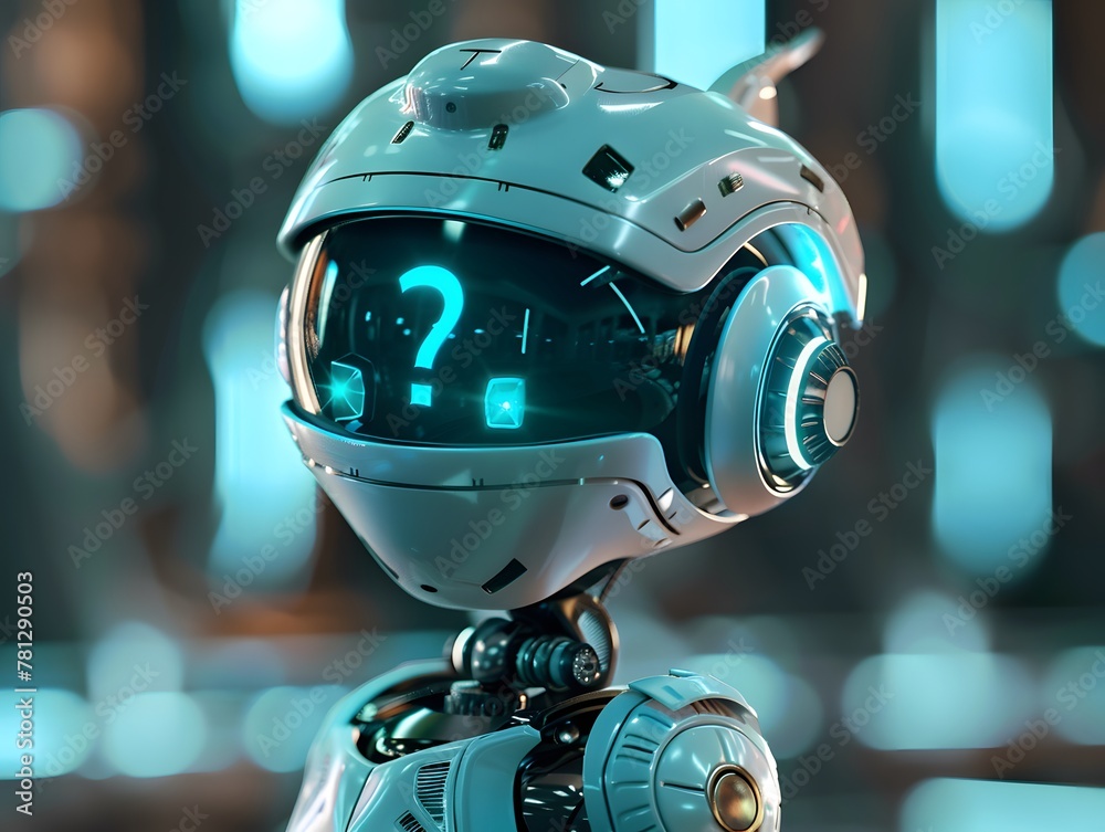 Positive cute baby robot a robot with question mark , confused robot ...