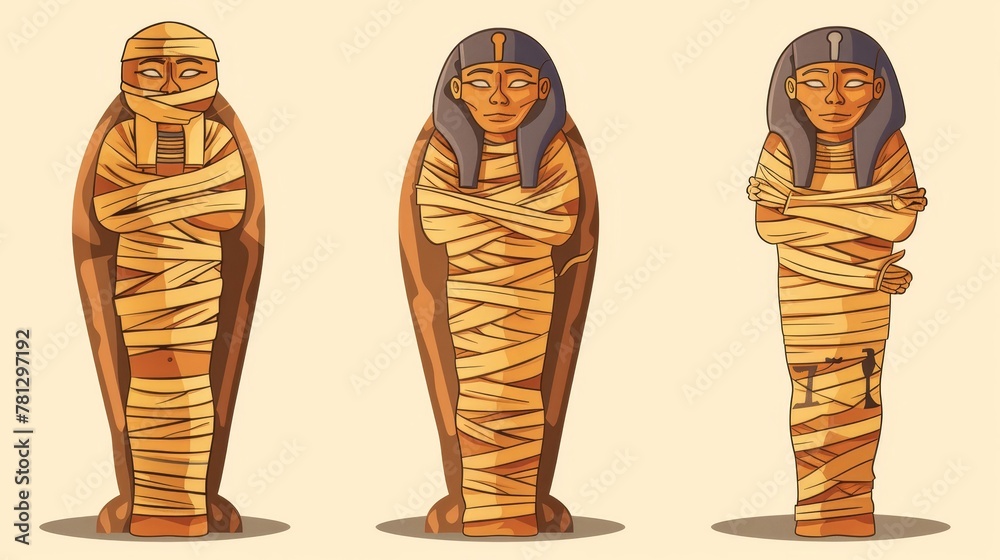 This image depicts stages of mummification, embalming a deceased body ...