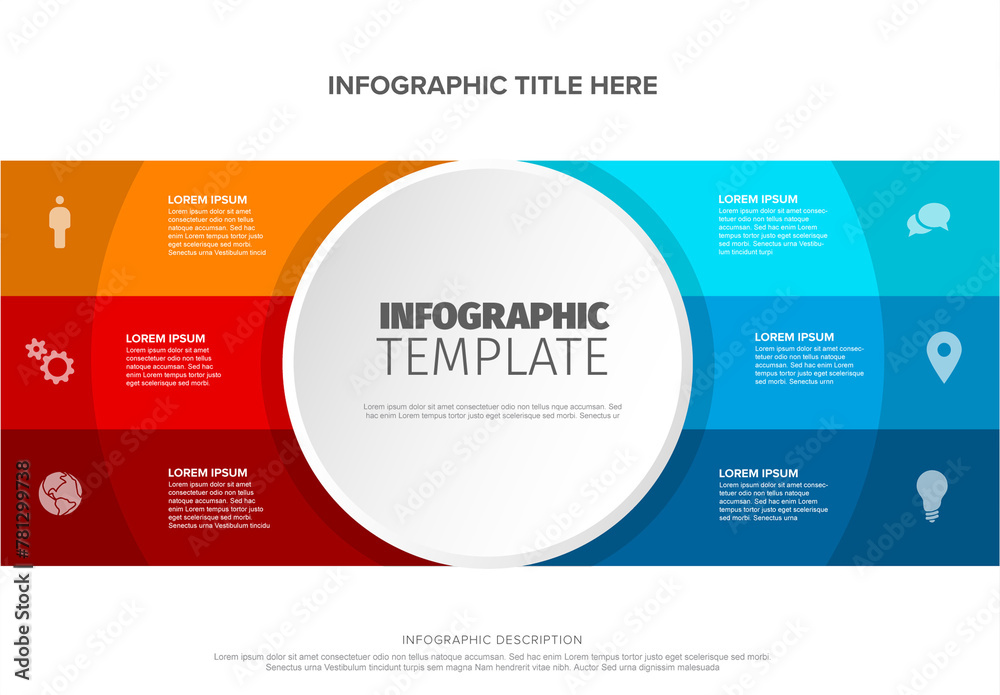 Multipurpose template with six stripes and big circle in the middle ...