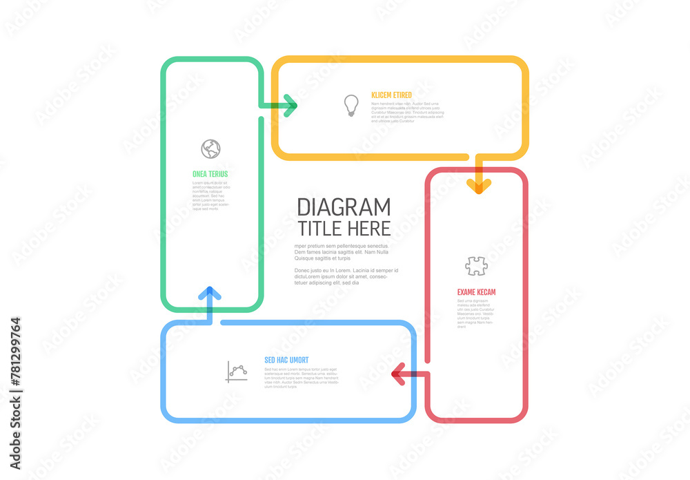 Thick line cycle infographic template made from four color rectangles ...