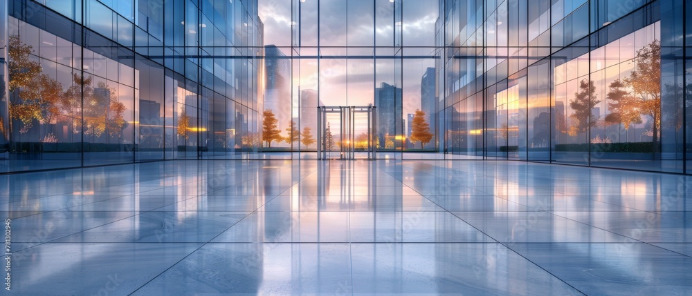 A sleek and sophisticated corporate headquarters with smart building ...