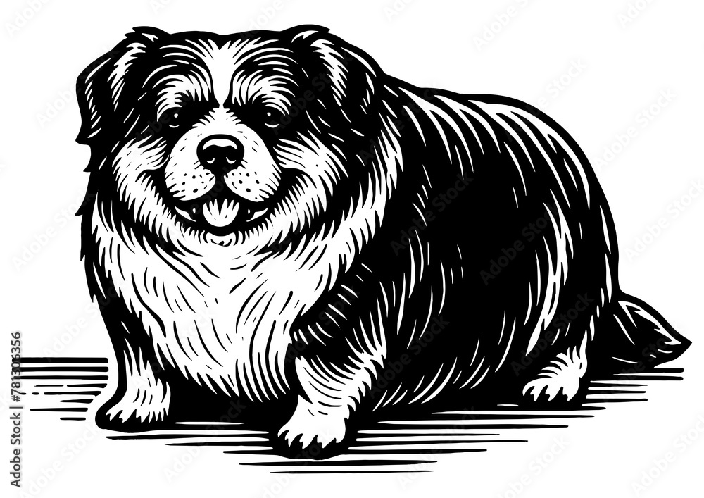 fluffy, cheerful fat dog line art style sketch engraving generative ai ...