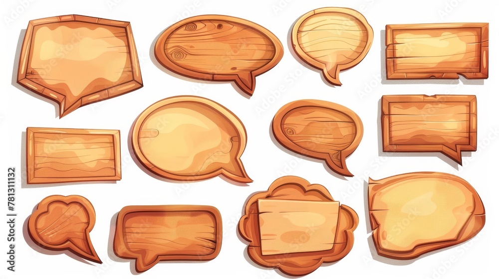 Isolated wooden speech bubbles on a wooden background. Modern ...